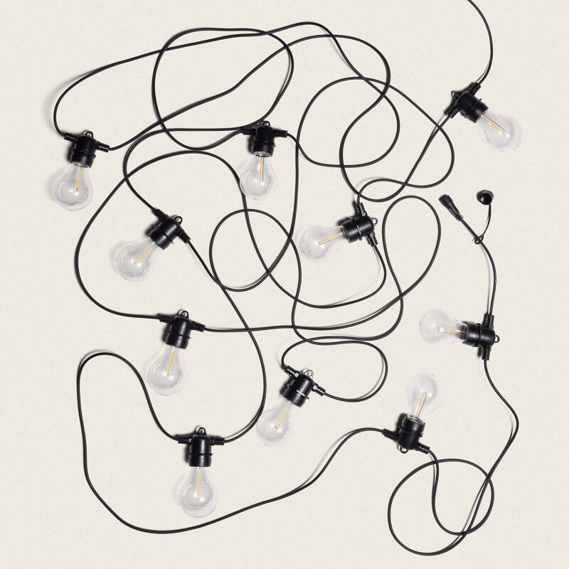 Kit Grinalda Luzes Exterior 10m Preto + 10 Lâmpadas Filamento LED E27 ...