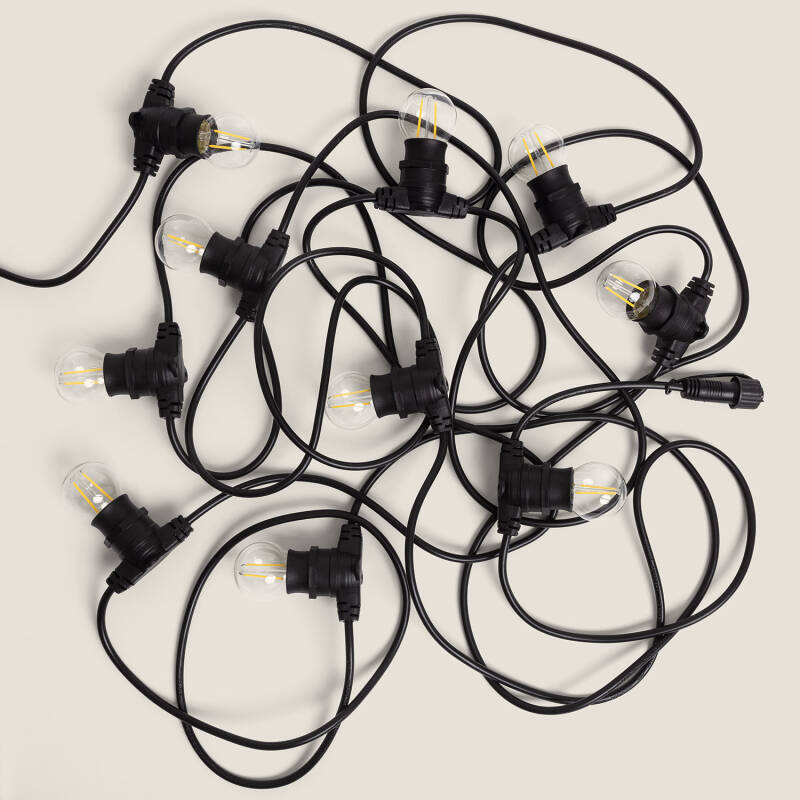 Kit Grinalda Luzes Exterior IP44 10m Preto + 10 Lâmpadas Filamento LED B22 2W G45 - efectoLED