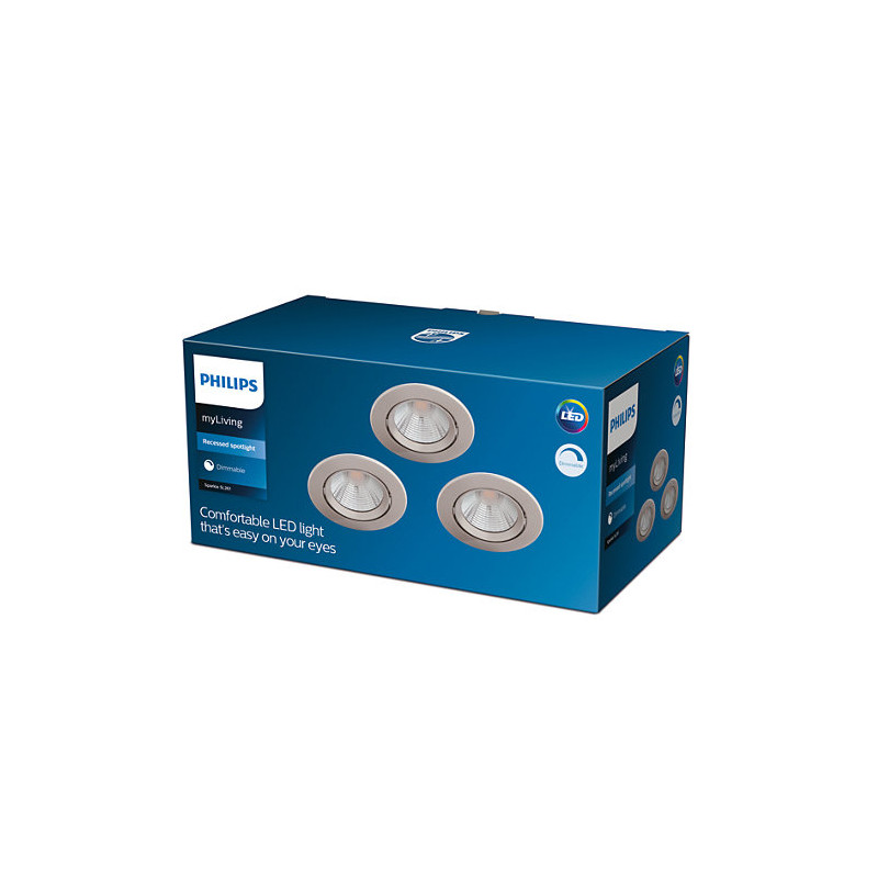 Pack de 3 Unidades Foco Downlight LED Regulável 5.5W PHILIPS Sparkle Corte Ø 70 mm - efectoLED